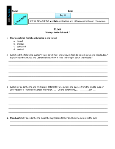 Rules Novel Study | Teaching Resources