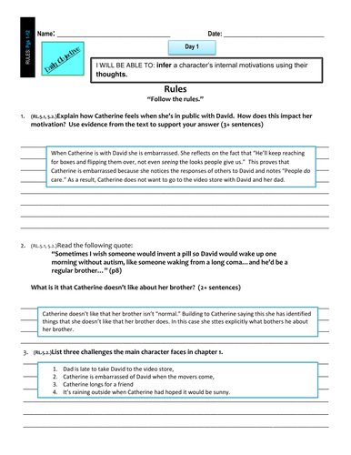 Rules Novel Study | Teaching Resources