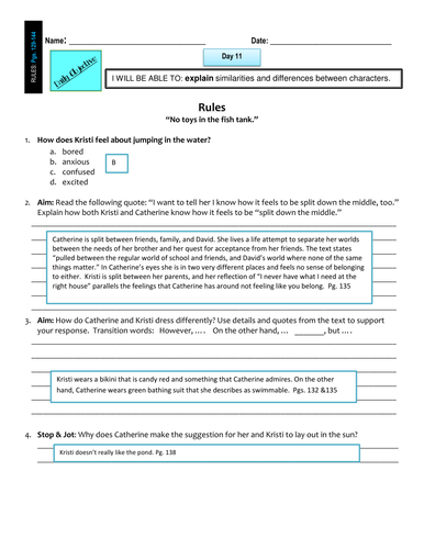 Rules Novel Study | Teaching Resources