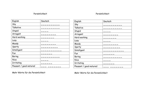 Personality in German | Teaching Resources
