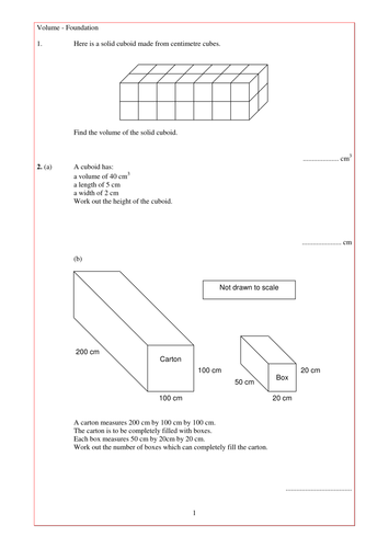 Math Grade 5 upward. Volume of right rectangular prisms, with a range ...