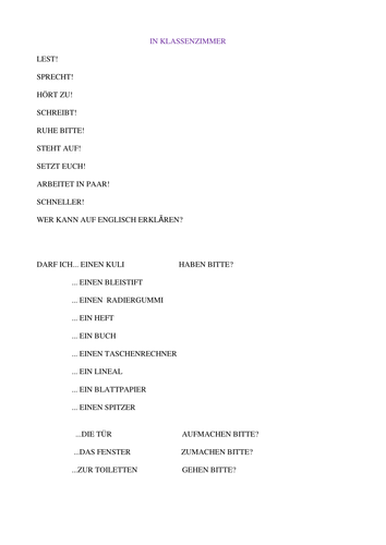 Classroom language in German | Teaching Resources