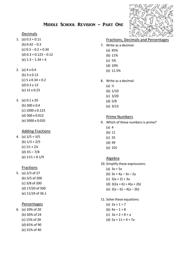 Middle School Maths Revision | Teaching Resources