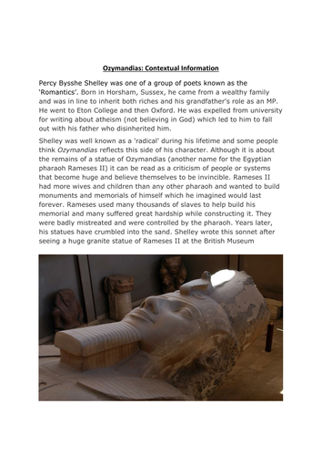AQA English Lit GCSE Power and Conflict Poetry: 'Ozymandias', Percy ...