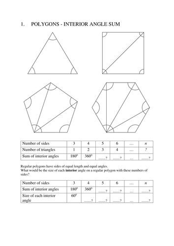 Math Geometry Angle Sum of Polygons. Investigation, illustrations and ...