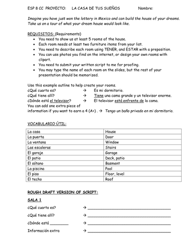 Proyecto: LA CASA DE TUS SUEÑOS (Dream House Project) | Teaching Resources