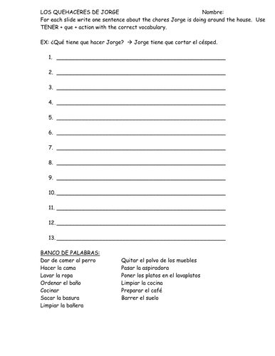 Los Quehaceres de Jorge Powerpoint and Activity | Teaching Resources