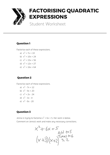 Factorising Quadratic Expressions - Complete Lesson | Teaching Resources