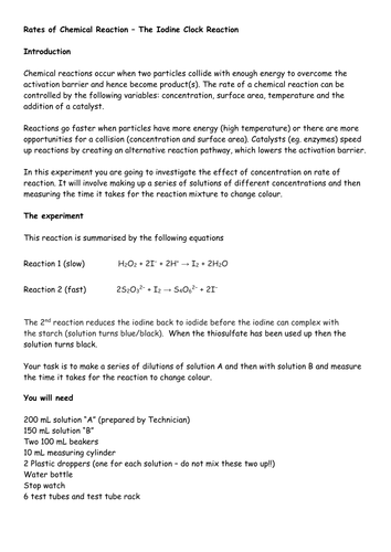 Chemistry: practical - rates of reaction - iodine clock | Teaching ... Chemistry: practical - rates of reaction - iodine clock | Teaching ...