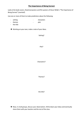 "The Importance of Being Earnest" (Oscar Wilde) | Teaching Resources