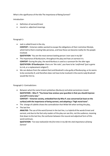 "The Importance of Being Earnest" (Oscar Wilde) | Teaching Resources