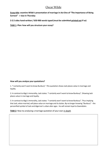 "The Importance of Being Earnest" (Oscar Wilde) | Teaching Resources