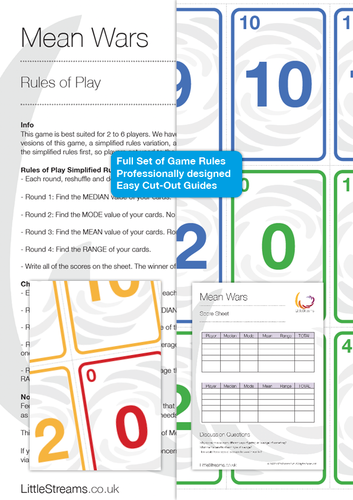 Mean Wars | Mean median mode card game | Teaching Resources