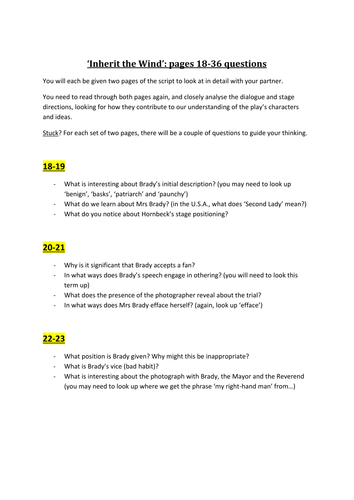 "Inherit The Wind" (Lawrence & Lee) | Teaching Resources