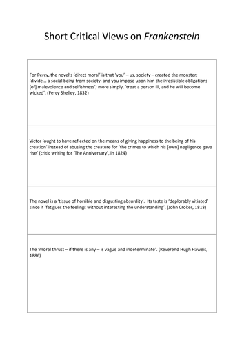 "Frankenstein" (Mary Shelley) | Teaching Resources