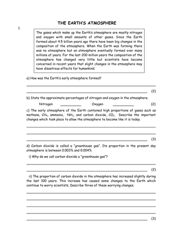 Chemistry: The atmosphere | Teaching Resources