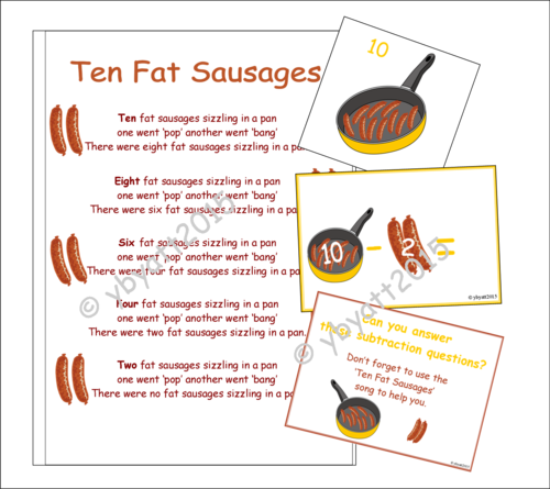 TEN FAT SAUSAGES - PRINTABLE ACTIVITY AND GAMES - FOCUS: SUBTRACTION ...