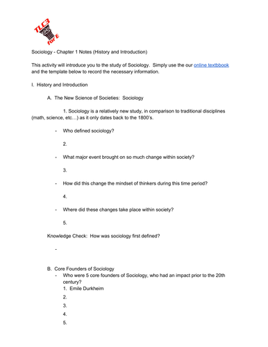 Guided Reading & Notes: Introduction to Sociology | Teaching Resources