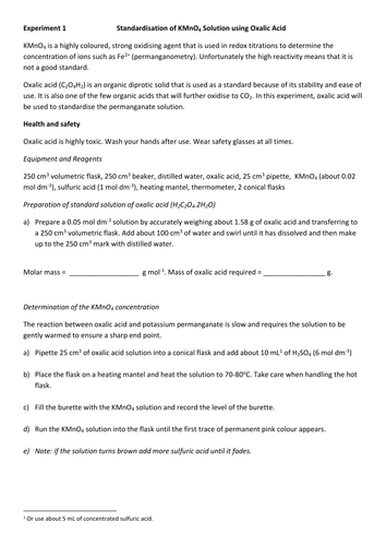 Chemistry: practical - MnO4 - oxalic acid and MnO4-Fe(II) titration ...