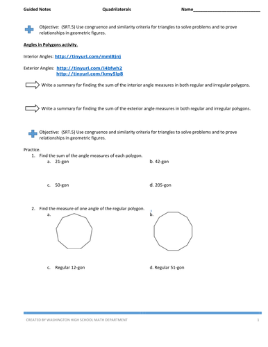 Geometry - Quadrilateral Unit Guided Notes | Teaching Resources