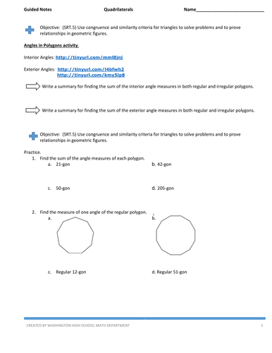 Geometry - Quadrilateral Unit Guided Notes | Teaching Resources