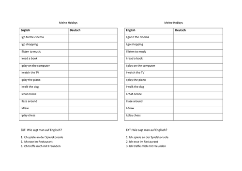 12 hobbies in German | Teaching Resources