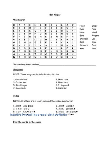 The body in German | Teaching Resources