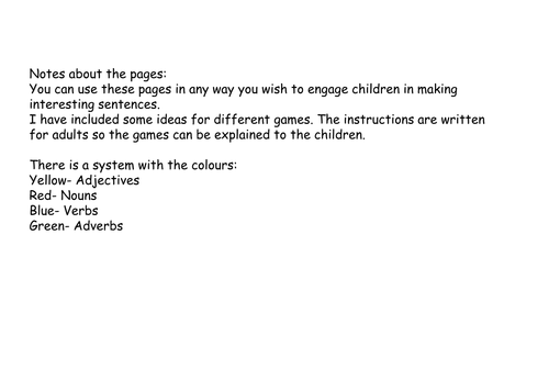 Verb Noun Adverb Adjective English Literacy Sentence Games Fun ...