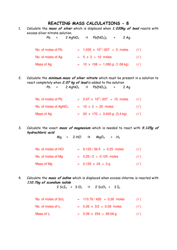 Chemistry: Reacting mass calculations | Teaching Resources