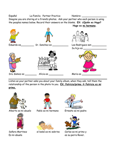 Partner Practice and Worksheet: LA FAMILIA | Teaching Resources