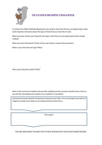 Reading Journal Challenges | Teaching Resources