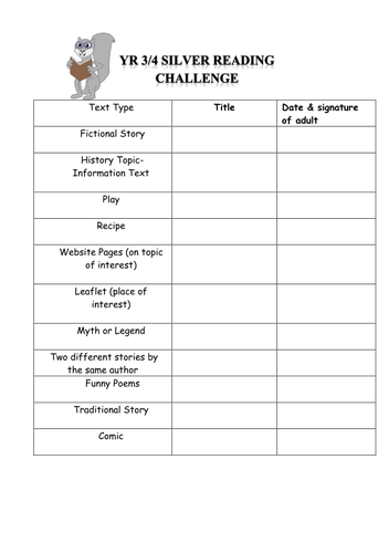 Reading Journal Challenges | Teaching Resources