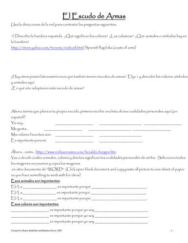 Coat of Arms: Design your personal shield in Spanish | Teaching Resources