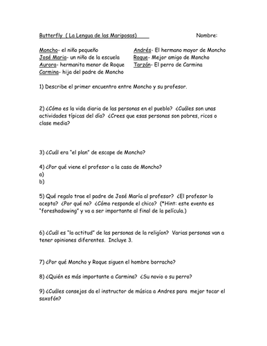 Movie Guide: La Lengua de las Mariposas | Teaching Resources