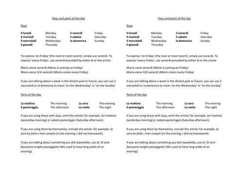 Italian grammar sheets | Teaching Resources