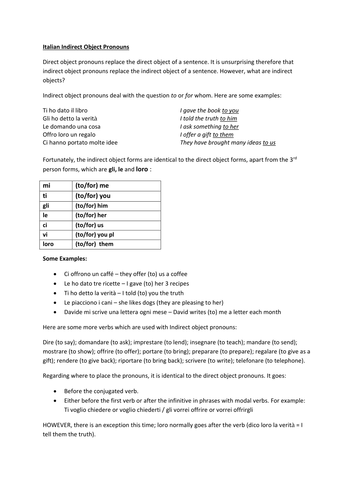 Italian grammar sheets | Teaching Resources