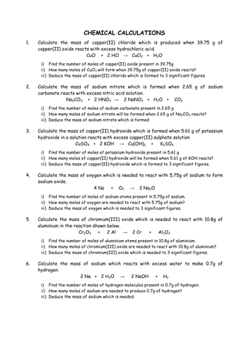 Chemical calculations | Teaching Resources