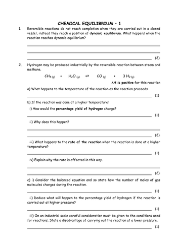 Chemistry: Chemical equilibrium | Teaching Resources