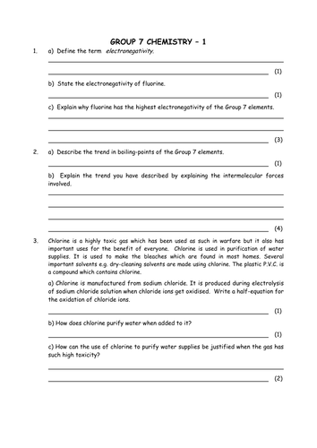 Chemistry: Group 7 chemistry | Teaching Resources
