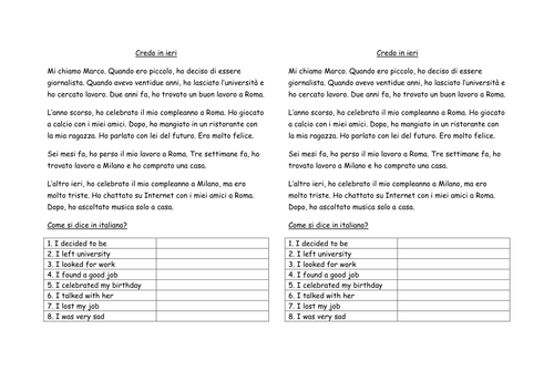 Past time expressions (italian) | Teaching Resources