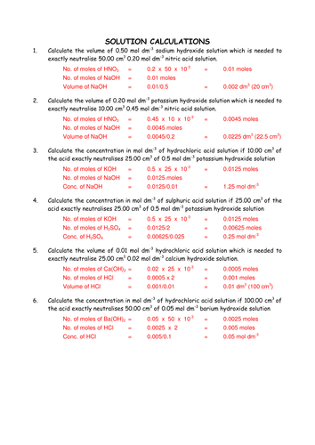 Chemistry: Solution calculations | Teaching Resources