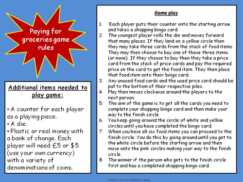 Money game - the grocery shopping bingo game | Teaching Resources