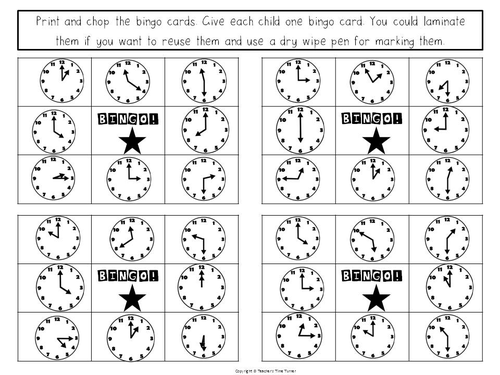 Tell the time printables and bingo game | Teaching Resources