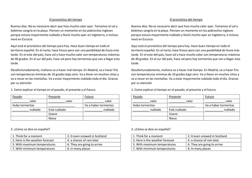 El prono'stico del tiempo / weather forecast (Spanish) | Teaching Resources