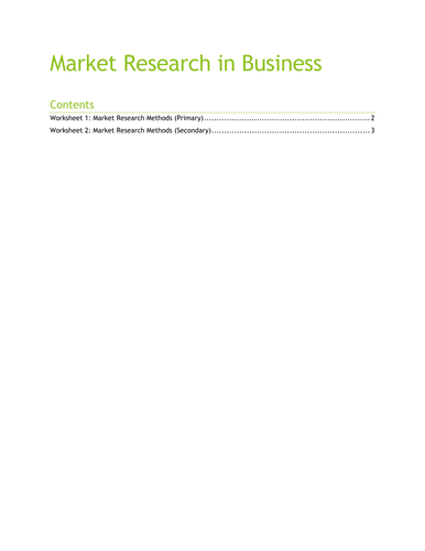 Market Research Worksheets | Teaching Resources