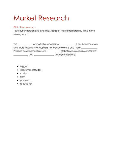 Market Research Worksheets by AJ110383 - Teaching Resources - TES