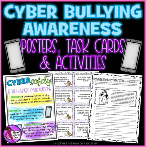 Cyber Bullying Awareness: Posters, Task Cards & Activities | Teaching ...