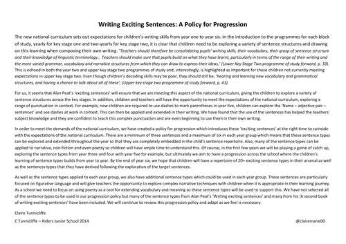 Alan Peat Writing Exciting Sentence Progression Policy | Teaching Resources