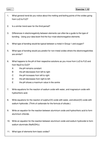 CfE Advanced Higher Chemistry Notes on Units 1 and 2 and homework ...