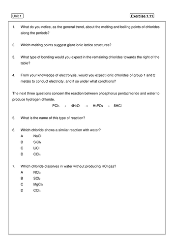CfE Advanced Higher Chemistry Notes on Units 1 and 2 and homework ...